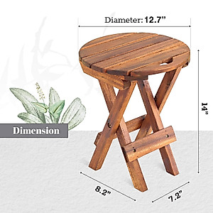 Small Patio Table, Outdoor Folding Side Table, Portable Side Table, Small Side Table, Accent Table, Small Coffee End Table, Wood Table Top for Living Room, Bedroom, Small Space (Set 1)-Natural