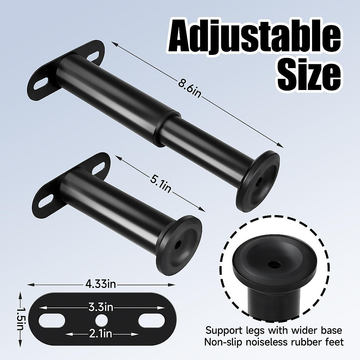 ZhouDaShu Adjustable Height Bed Frame Center Support Legs Replacement with Wider Base,Bed Reinforcement Kit for Metal/Wood Slats,Height from 5" to 9",Black-Set of 2