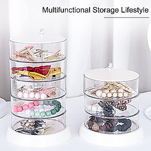 DancesCat 360° Rotating Hair Accessories Organizer, Bathroom Container for Headband, Bows, Hair Tie, Hair Tools, Scrunchie, Cotton Swab Organization, Clear 5-Layer Acrylic Scrunchie Holder for Girls