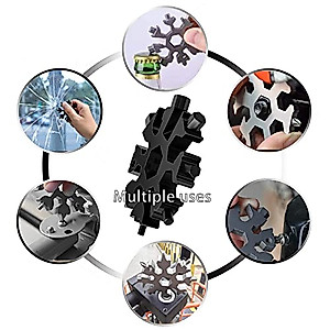 MATHARAGO Snowflake Multitool, 1pcs Snowflake Tool Stainless Steel 18 in 1 Snowflake Multitool with Carabiner Clip, Keyring and Storage Bag for Christmas Gift Men's Present(Black)