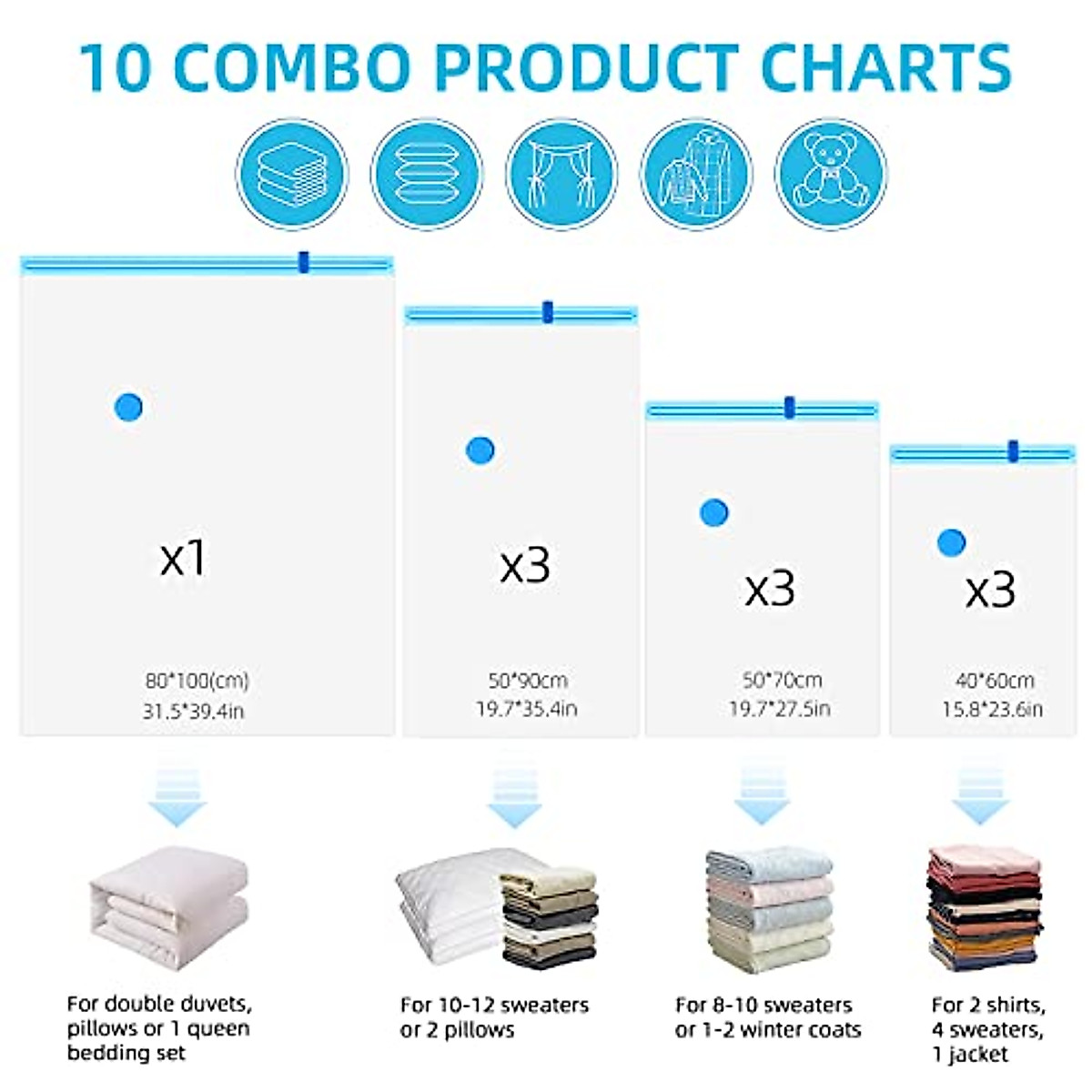 Vacuum Storage Bags, Space Saver Bags Compression Storage Bags for Comforters and Blankets, Vacuum Sealer Bags for Clothes Storage，Essential travel compression bag, vacuum packaging space saving bag