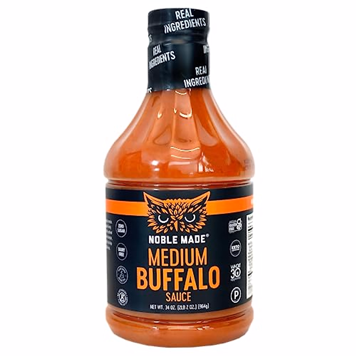 Noble Made Buffalo Dipping & Wing Sauce, Whole30 Approved, Paleo, Keto, Vegan, Gluten and Dairy Free, Zero Sugar and Soy Free, Low Carb and Calorie (Medium Buffalo, 34oz (1 Count))