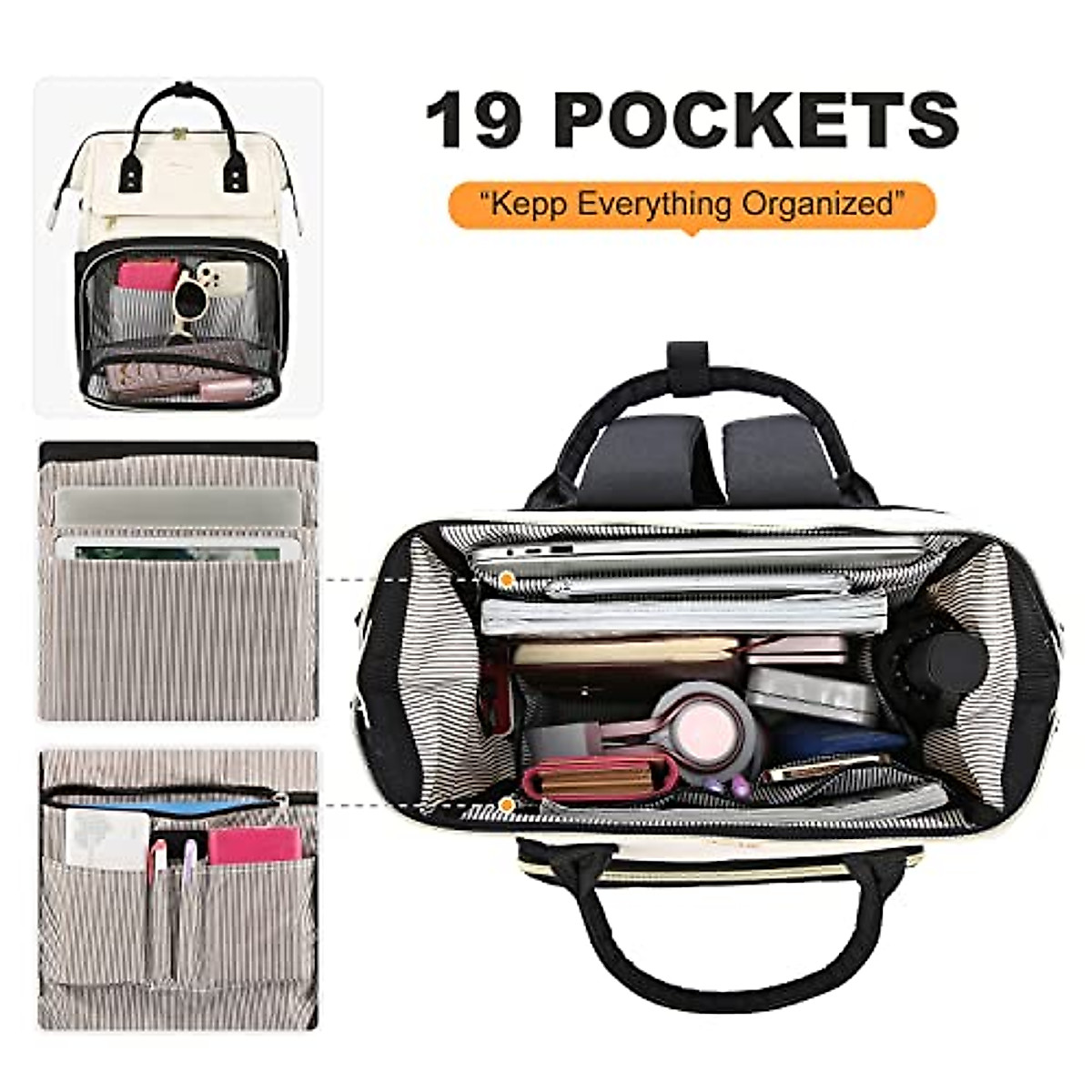 LOVEVOOK Laptop Backpack for Women Fashion Business Computer Backpacks Travel Bags Purse Doctor Nurse Work Backpack with USB Port, Fits 15.6-Inch Laptop Beige Pink