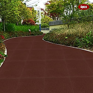 4PCS Outdoor Rubber Tiles Gym Floor Sports Deck Backyard Play Area Flooring Mat Safety Rubber Paver for Playground Home Gym Heavy Workout Equipment Flooring Indoor and Outdoor