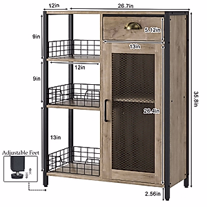 X-cosrack 3 Tier Coffee Bar Table with Storage Drawer, 35.8" H Adjustable Shelf Farmhouse Coffee Stand Station Table for Corner, Kitchen, Dining, Liquor Cabinet Rustic Wood Coffee Table-Grey