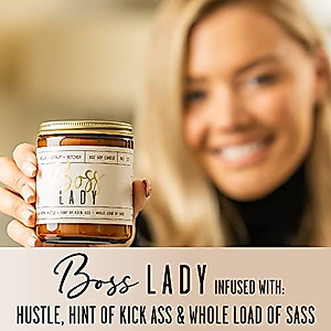 Boss Lady Gifts for Women - 'Boss Lady' Soy Candle, w/ Vanilla, White Coconut & Vetiver I Best Boss Gifts for Women I Girl Boss Female Gifts I 9oz Reusable Glass Jar, 50Hr Burn Time, 9oz, Made in USA