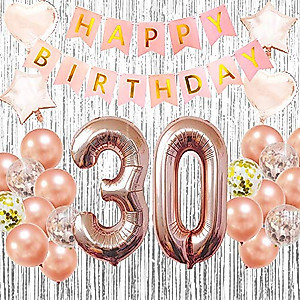 30th birthday decorations for her - Rose Gold 30th Birthday Party Supplies 30th Number Balloons happy 30th birthday decorations