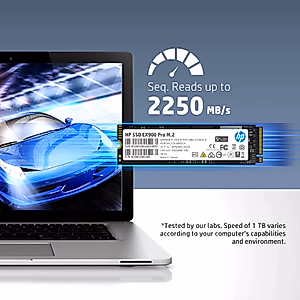 HP EX900 Pro 1TB NVMe PC SSD - PCIe Gen3 (8.0 GT/s) x 4, M.2 2280, 3D NAND Internal Solid Hard State Up to 2250 MB/s with DRAM Cache - 9XL77AA#ABA