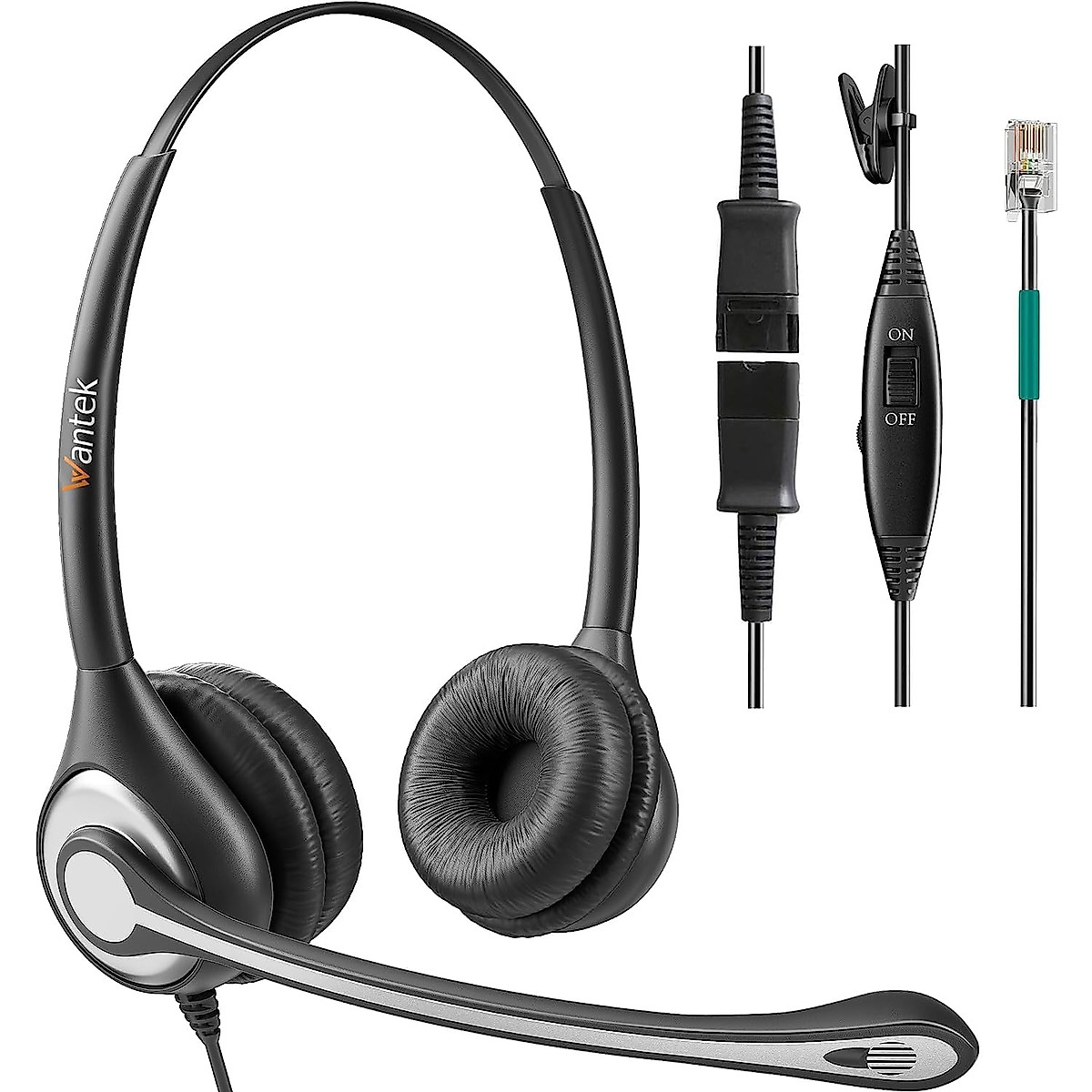 Wantek Corded Telephone Headset Dual w/Noise Canceling Mic + Quick Disconnect Compatible with ShoreTel Zultys NEC Aspire Dterm Nortel Norstar Meridian Siemens ROLM Packet8 Landline Deskphones(602QS2)