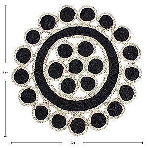 CASAVANI Cape Code Circle Area Rug - 6 x 6 Feet Beige Black Pattern Natural Jute Mat Ideal for High Traffic Area in Bedroom Bedside Round Dining Side Round Living Room Hallway and Kitchen Mat