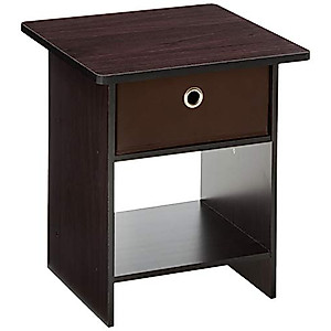 Furinno Dario End Table / Side Table / Night Stand / Bedside Table with Bin Drawer, 1-Pack, Dark Walnut