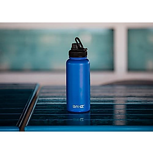 BANZ Double Walled, Insulated Water Bottle - Large, Stainless Steel and Re-useable Vacuum Insulated Flask Includes Bonus Sports Lid - 32 oz - Blue