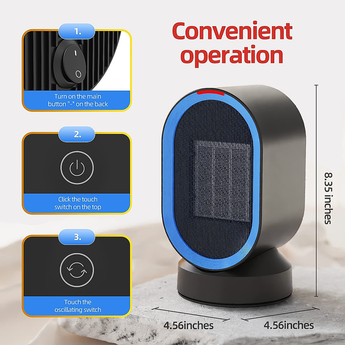 Portable Space Heater, Oscillating Desk Heater for Indoor Use，Electric PTC Ceramic Heaters with Tip-Over, Overheating Protection for Office, Bedroom, Home