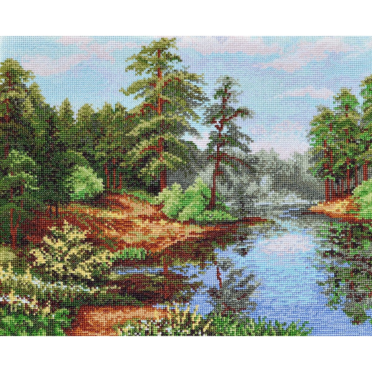 Povitrulya Lake Amid Pines - Counted Cross Stitch Kit with Forest Landscape Pattern