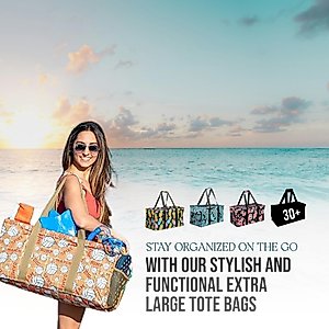 Lucazzi Extra Large Utility Tote Bag - Oversized Collapsible Reusable Wire Frame Rectangular Canvas Basket With Two Exterior Pockets For Beach, Pool, Laundry, Car Trunk, Storage - Chevron Black