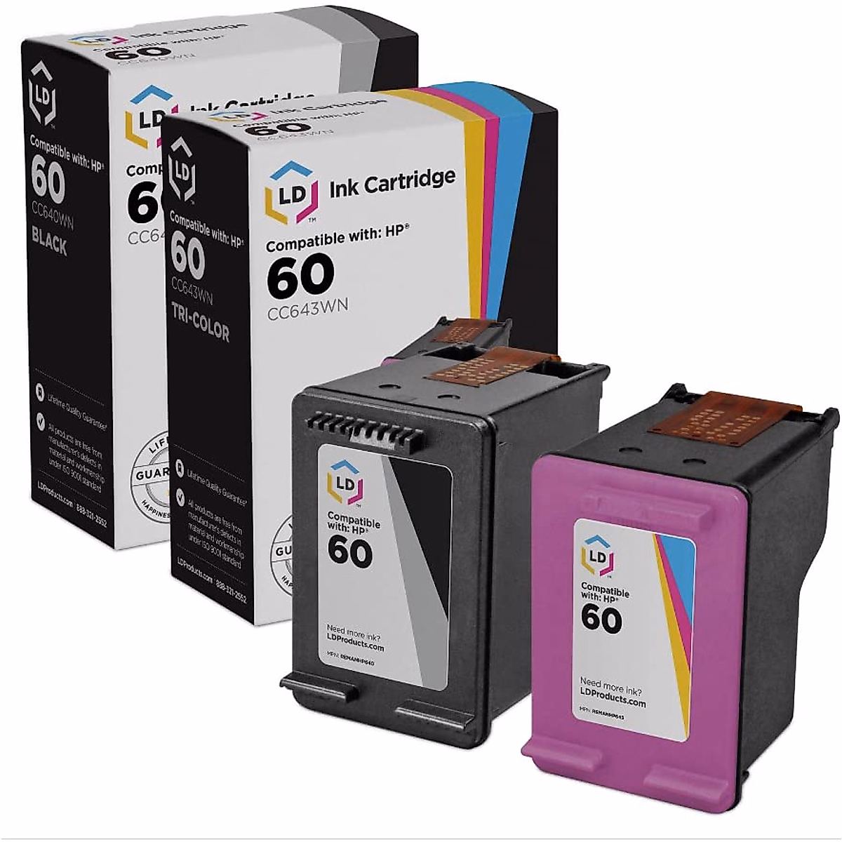 LD © Remanufactured Ink Cartridge Replacements for HP CC640WN (HP 60) Black and HP CC643WN (HP 60) Color (1 Black and 1 Color) for use in HP Photosmart, Envy e All-in-one, and Deskjet Printers
