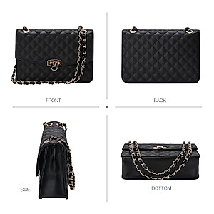GM LIKKIE Quilted Shoulder Bag for Women, Medium Flap Crossbody Handbag with Chain Strap, Soft Vegan Leather Clutch Purse (Black)
