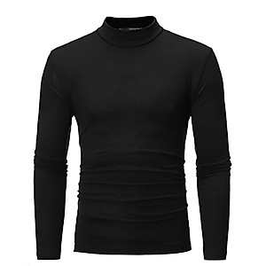 Mens Half Turtleneck Long Sleeve Pullover Basic Designed Undershirt Stretch Slim Fit Sweaters Fall Winter(Black,Large)