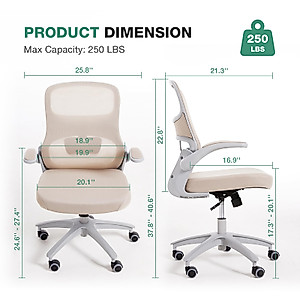 Novilla Ergonomic Office Chair, Desk Chair Breathable Mesh Office Chair, High Back Mesh Gaming Chair with Flip-up Armrests, Office Chair Ergonomic Desk Chair, Grey