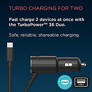 Motorola TurboPower 36 Duo USB-C Car Charger- 18W USB-PD Fixed Type C Cable + 18W QC3.0 Port - Simultaneous Turbo Charging for Moto G Power/Stylus/Fast,G6,G7 Power/Supra,X4,Z,Edge/Edge+/Razr/One 5G