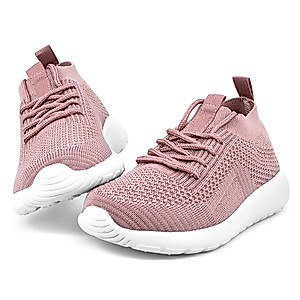 YESKIS Tennis Shoes Size 2 Girl Big Kids Running Sneakers Kid Breathable Lightweight Lace Up Athletic Shoe Pink