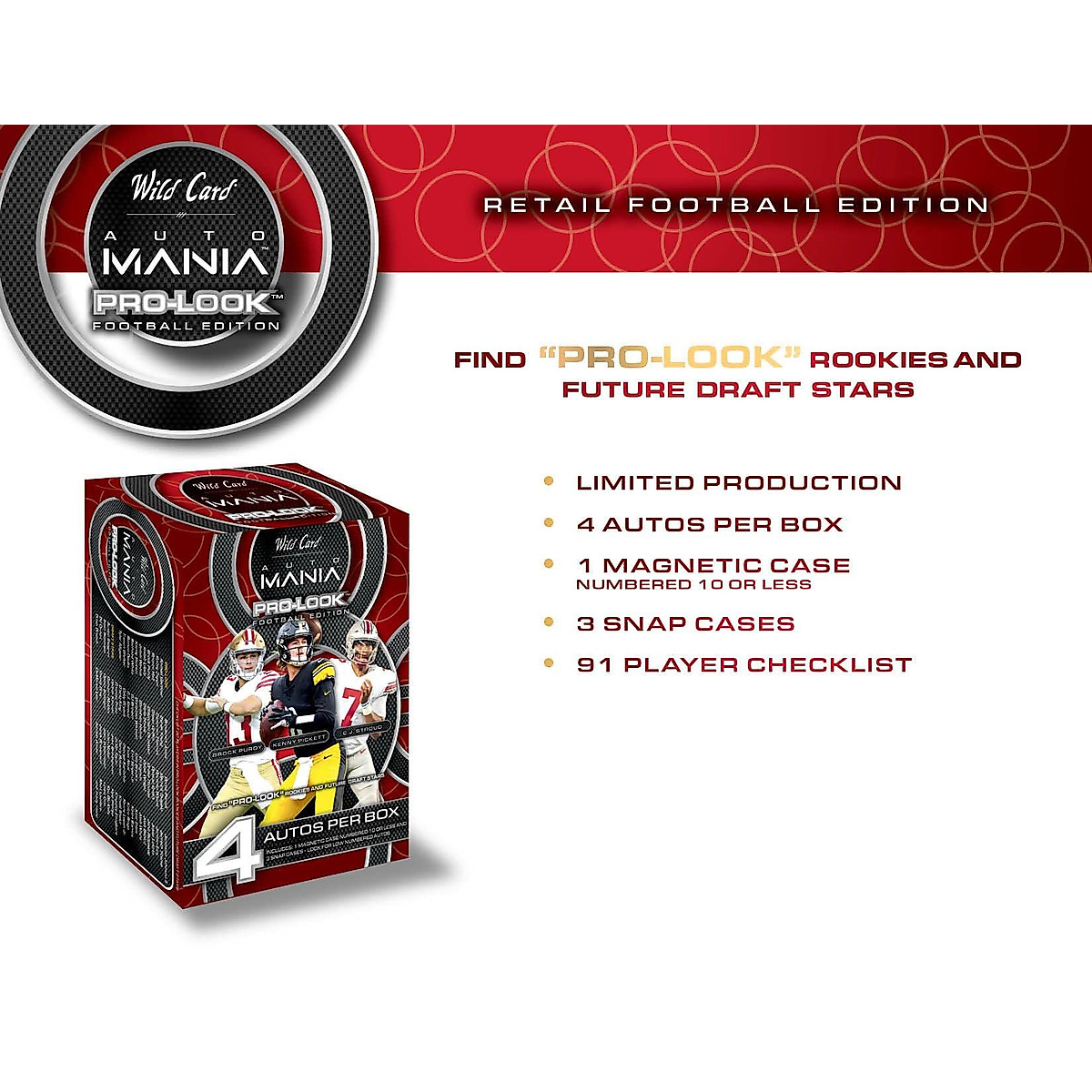 2022 Wild Card Auto Mania Pro Look Football Retail Edition Box Brock Purdy RC 4 Autographs Per Box