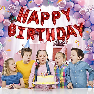 3D Red Happy Birthday Balloons Banner 16 Inch Mylar Foil Balloon Letters Balloons Red Aluminum Foil Letters Sign Bunting Reusable Party Decor for Kids Boys Men Women Adult Baby Shower Party Supplies