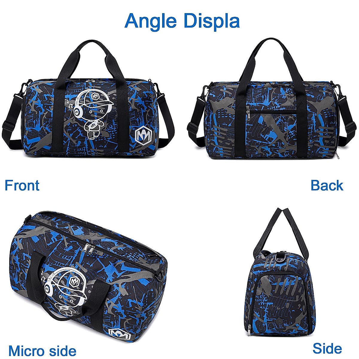 Kids Overnight Duffle Luminous Sport Gym Gag with Shoe Compartment & Wet Pocket Small Sleepover bag Carry on Weekender Travel Tote for Kids Boys Girls