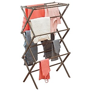 mDesign Bamboo Clothes Drying Rack - Collapsible, Foldable Wooden Laundry Drying Rack - Compact and Portable Indoor or Outdoor Air Dry Rack for Clothes and Delicates - Echo Collection - Gray