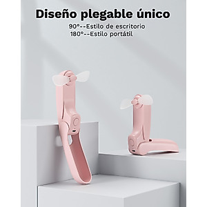 Koonie Portable Handheld Fan, Foldable Mini Hand Held Fan for Travel, Small Pocket Fan for Women, Battery Operated Fan with 8 Working Hours for Indoor Outdoor Pink