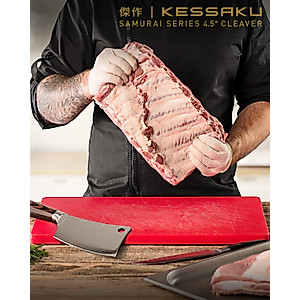 KESSAKU Mini Meat Cleaver Butcher Knife - 4.5 inch - Samurai Series - Heavy Duty - Razor Sharp Kitchen Knife - Forged 7Cr17MoV High Carbon Stainless Steel - Wood Handle with Blade Guard