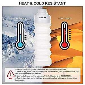 Muslish Collapsible Water Bottle 18oz(550ml), BPA Free Silicone Foldable Water Bottles for Travel Gym Camping Hiking, Reuseable Portable Leak Proof Sports Water Bottle with Carabiner(Clear)