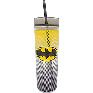 Spoontiques - Tall Cup with Straw - Acrylic Drinkware with Coordinated Lid and Straw - Batman, multicolor, 10.5" h (22101)