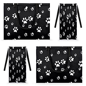 Puppy Paw Print Black Tote Bag For Women Travel Bag Reusable Grocery Bag Utility Tote For Work Shopping Pool Beach Bag for Gift Outdoor