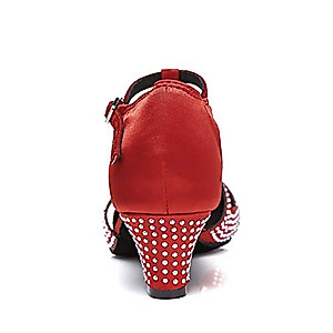 Pierides Women's Rhinestone Ballroom Dance Shoes Latin Salsa Performance Wedding Dance Shoes,2" Heel,6.5 US