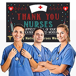 Nurse Appreciation Week Banner Backdrop Decorations - Happy National Nurses Week Banner Decoration Thank You Nurses Banner for Medical Doctor Nursing Party Decorations