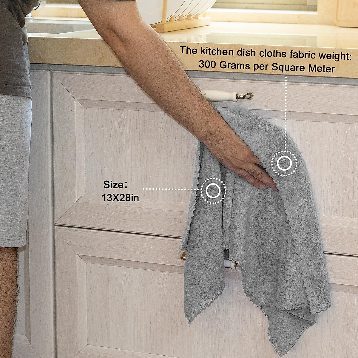 kimteny Kitchen Cloth Dish Towels, 13x28 Inches Premium Dishcloths, Super Absorbent Coral Velvet Microfiber Cleaning Cloths, Fast Drying Rags for Washing Dishes (13x28-6 Pack, Grey)