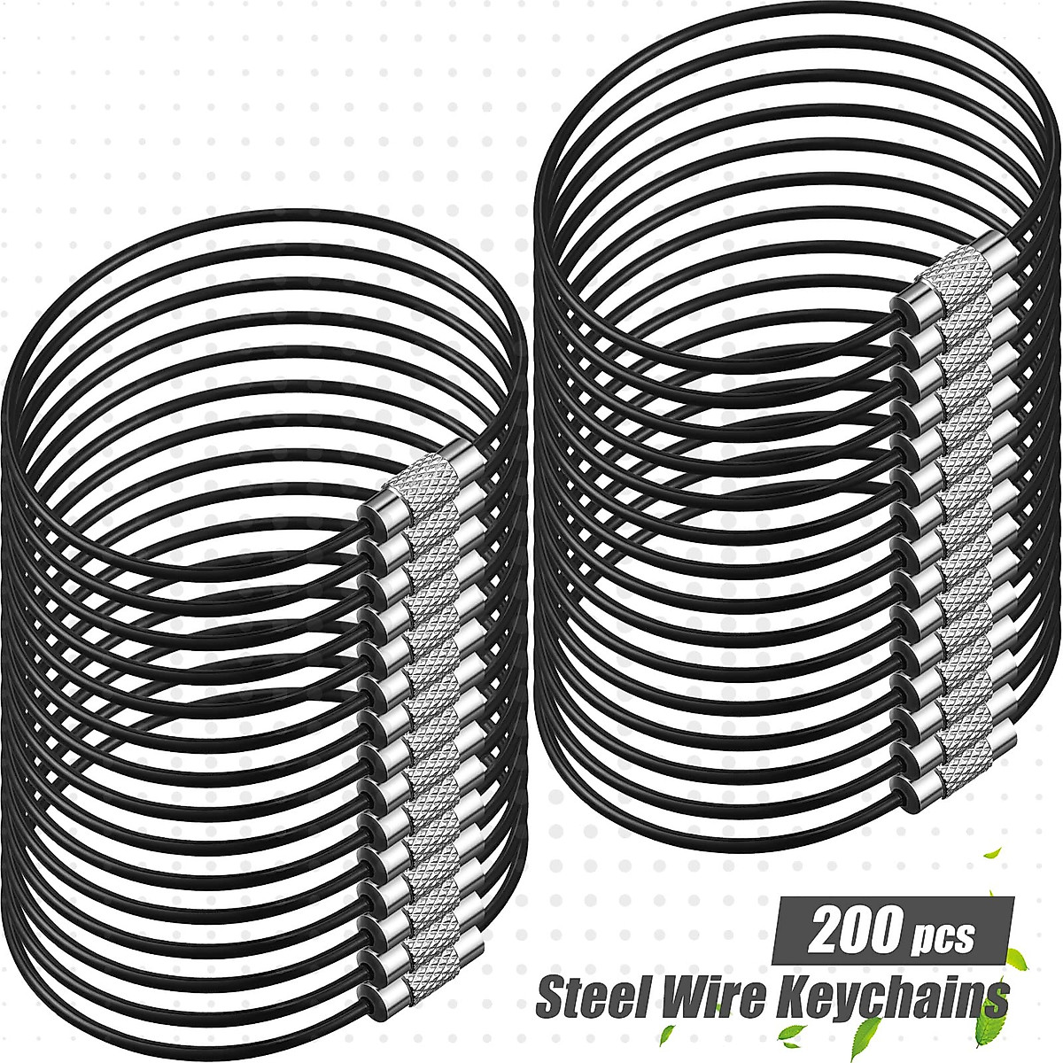 Tuanse 200 Pcs Stainless Steel Wire Keychains Cable Black Key Rings Luggage Tag Loops Key Keeper 4 mm Twist Barrel (5.91 Inch Long)