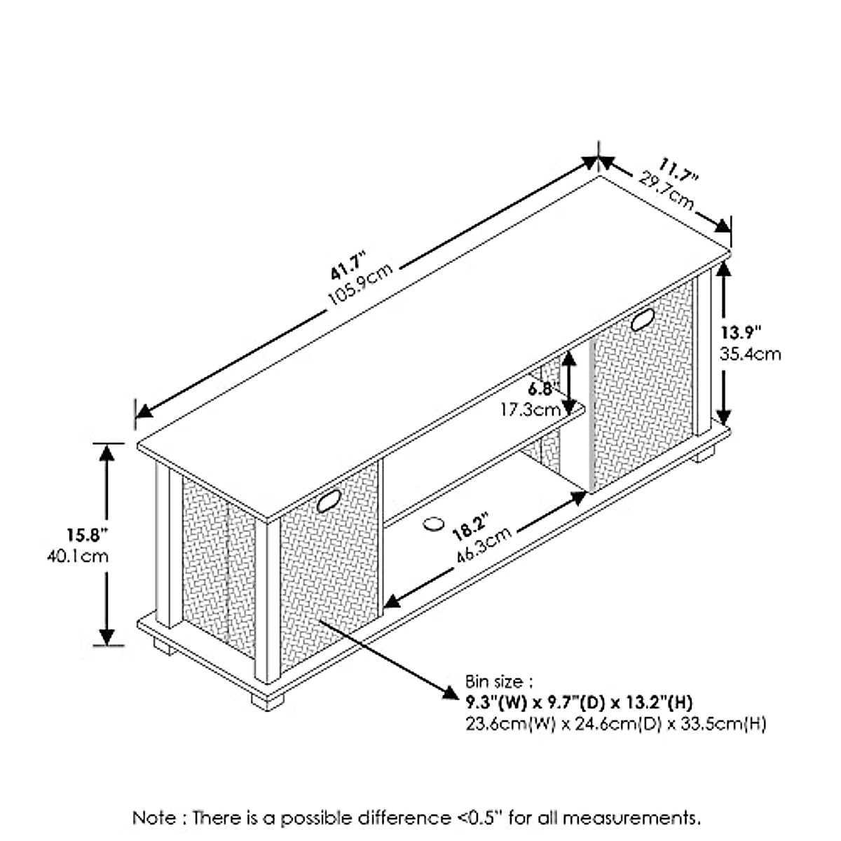 FURINNO Econ Entertainment Center, Americano/Black/Brown 42 Inch TV Size