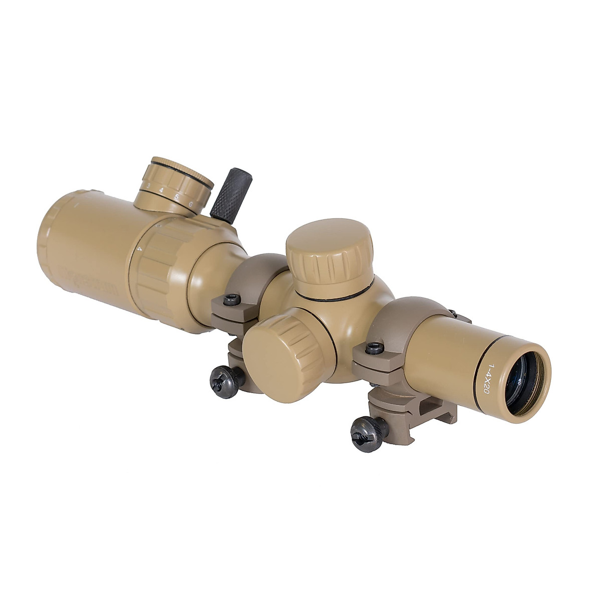 Monstrum 1-4x20 Rifle Scope | Flat Dark Earth | Moonstrum Offset Scope Mount with Integrated Level Bubble | Bundle
