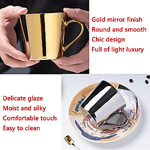 ACGrade Mirror Cup,Mirror Reflection Coffee Mug,Mirror Coffee Cup,Specular Reflection Flower, Ceramic Mug and Saucers Set,with Spoon 250ML, Silver Bird, 17*8CM