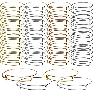 UPINS 60 Pcs Expandable Bangle Bracelets, Adjustable Stainless Steel Wire Blank Bracelets Bulk for Women DIY Jewelry Making 2.6inches