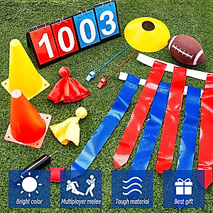 Liliful 20 Player Football Penalty Flags Set, Includes 1 Rugby 20 Adjustable Flag Belts 2 Whistles and Carrying Bag for Adult(Red and Blue)