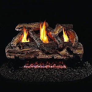 RealFyre Peterson 24-inch Split Oak Log Set with Vent-Free Natural Gas Ansi Certified G9 Burner - Variable Flame Remote