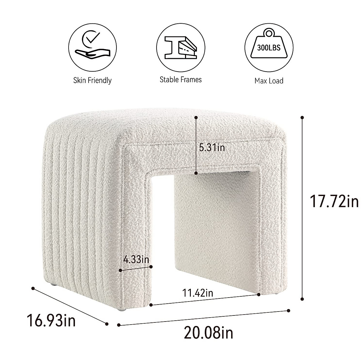 Get Set Style Vanity Stool Chair,Modern Boucle Ottoman Foot Stool with Wooden Legs Sofa Bench Footstool Extra Seat for Vanity,Makeup Room,Living Room,Entryway,Office (Fully Assembled)