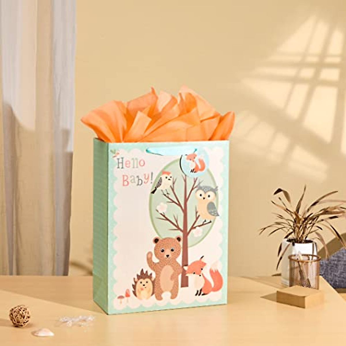 SUNCOLOR 16.5" Extra Large Gift Bags for Baby Shower with Tissue Paper(2 Pack, Hello Baby!)