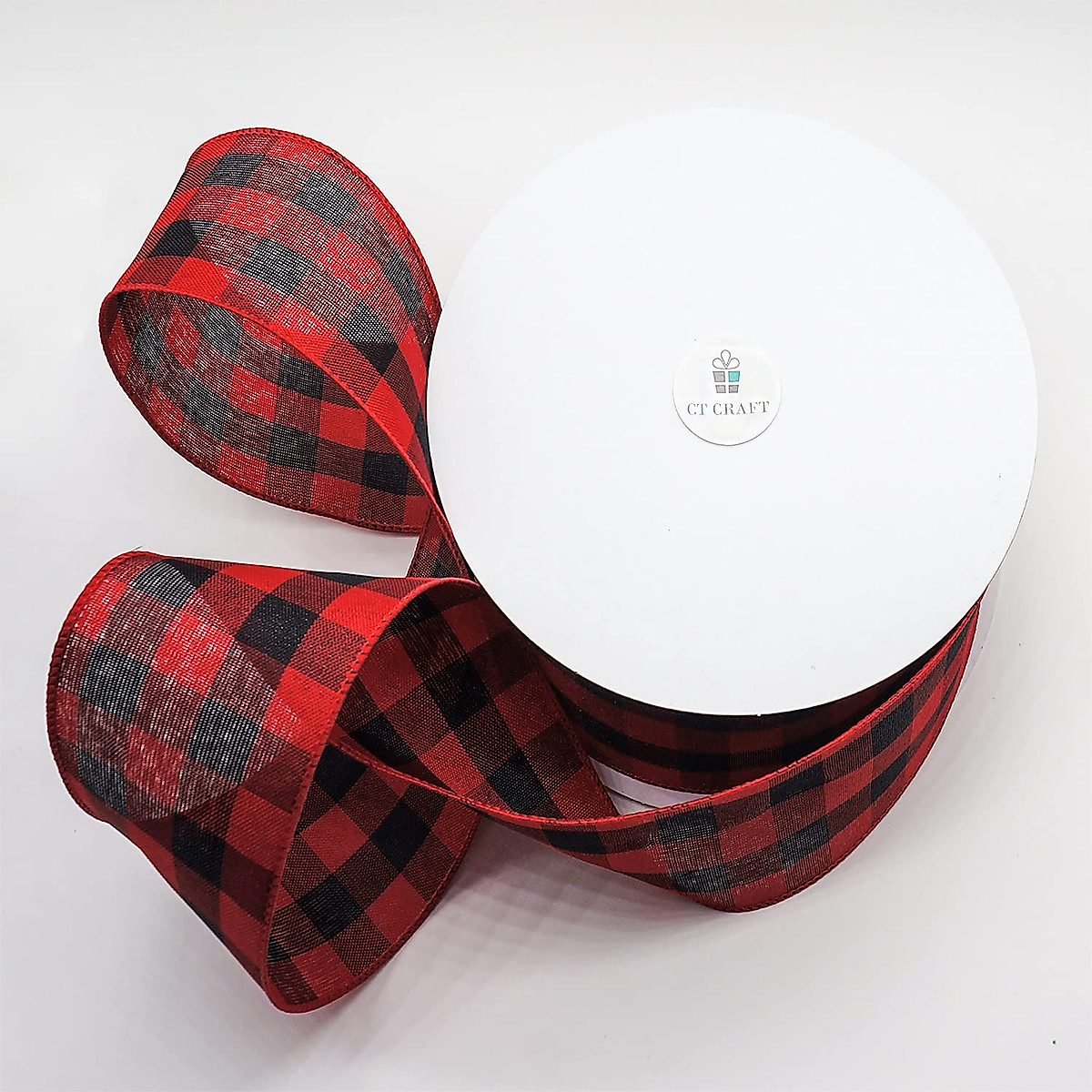 CT CRAFT LLC Plaid Cambridge Gingham Buffalo Wired Ribbon 2.5" x 50 Yards Black with Red for Christmas Home Decor Tree Topper Bow Gift Wrapping DIY Crafts Wreath Garland Wedding