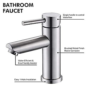 AMAZING FORCE Single Hole Bathroom Faucet Single Handle Bathroom Sink Faucet Brushed Nickel Stainless Steel Basin Mixer Tap - Sink Drain & Deck Plate Not Included 1.2 GPM