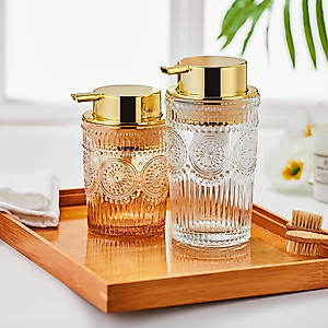 LEICURACE Foaming Hand Soap Dispenser,Glass Foam Soap Dispenser,Toothbrush Holder,Refillable Liquid Soap Dispenser,Lotion Dispenser (S-Gold-Foaming)