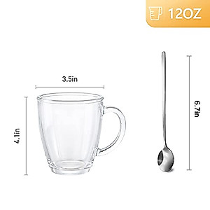 [6 PACK,12 OZ] DESIGN•MASTER Premium Glass Coffee Mugs with Spoons. Transparent Tea Glasses for Hot/Cold Beverages, Perfect Design for Americano, Cappuccino, Tea and Beverage.